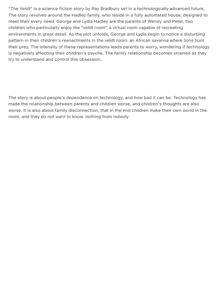 "The Veldt" Is A Science Fiction Story by Ray Bradbury Set in A ...