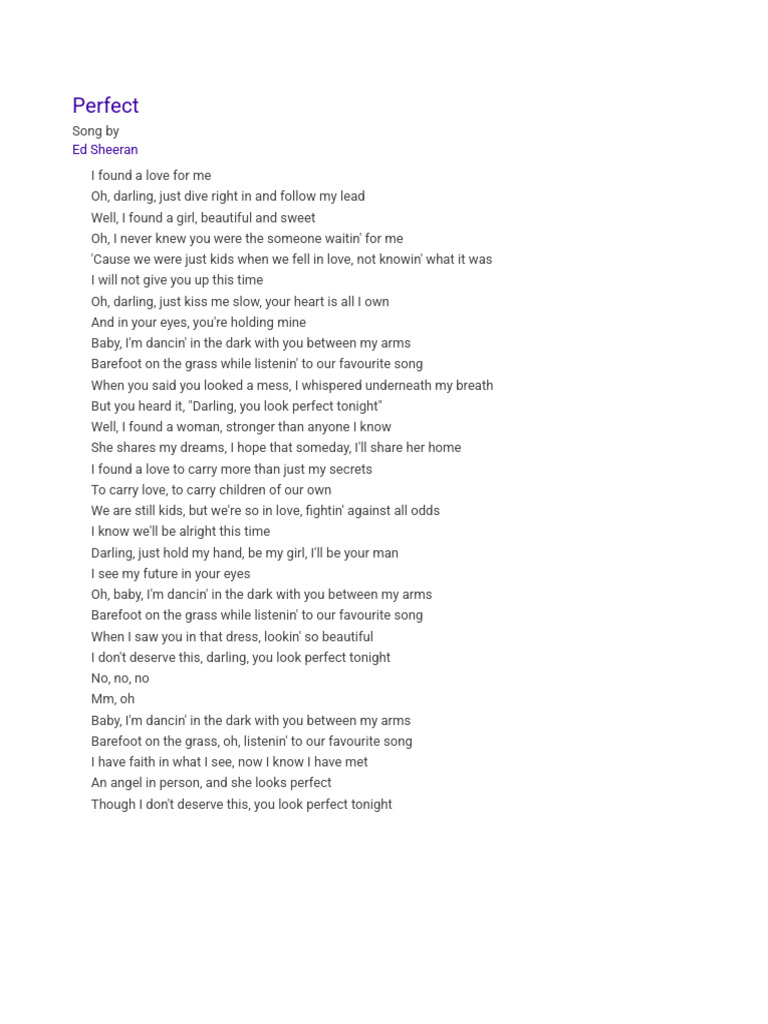 Ed Sheeran's "Perfect" Lyrics Analysis | PDF