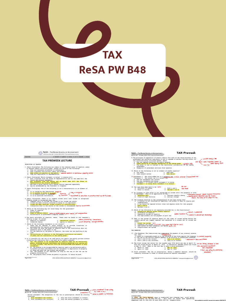 TAX Preweek (B48) | PDF | Taxes | Tax Deduction