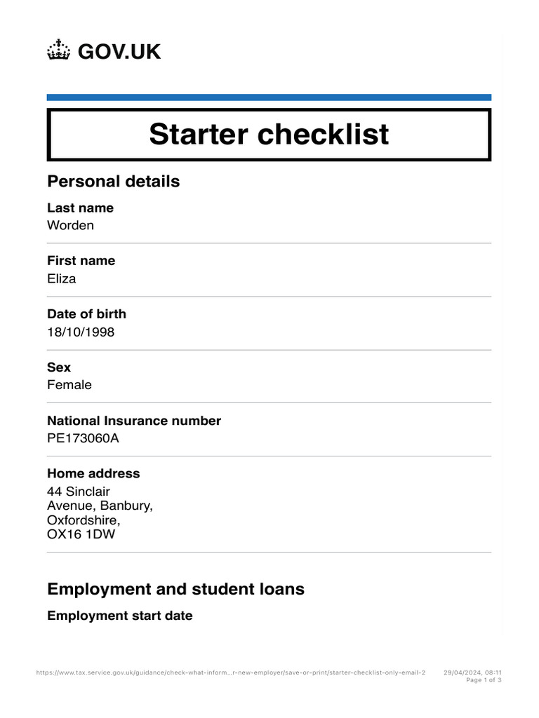 Employee Starter Checklist Guide | PDF | Loans