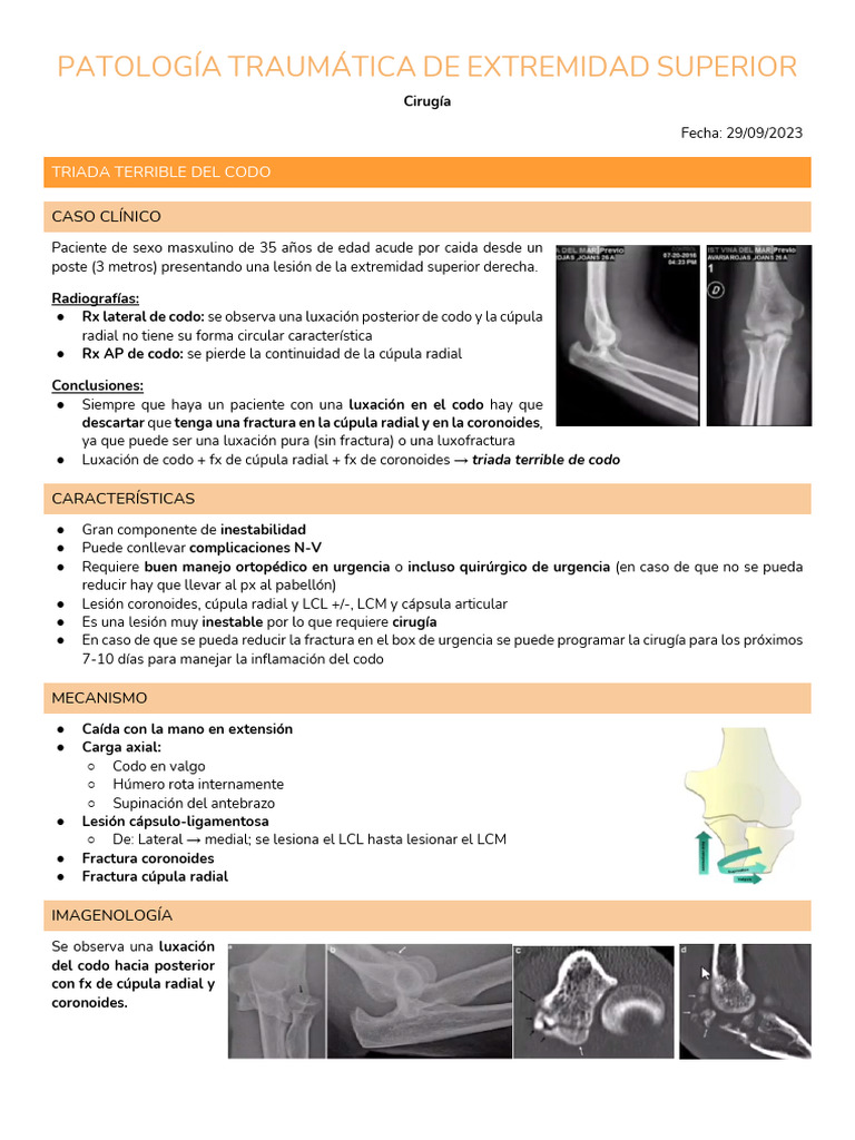 Triada Terrible del Codo: Caso Clínico y Manejo | PDF | Codo | Mano