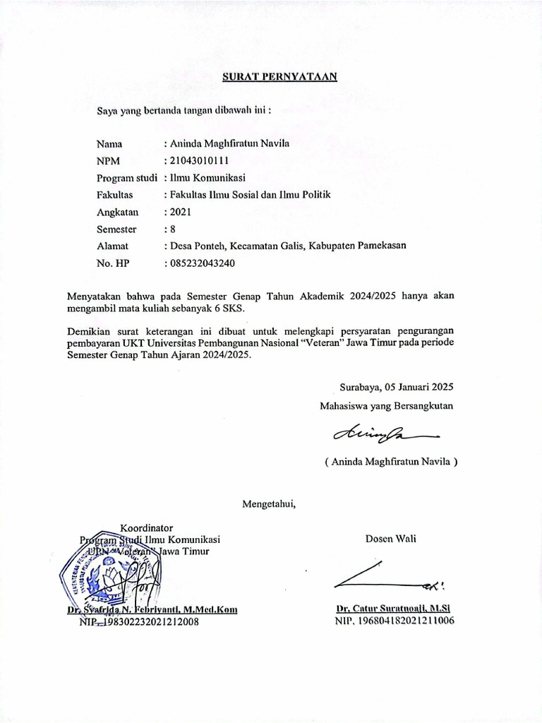 Surat Pernyataan 6 SKS | PDF