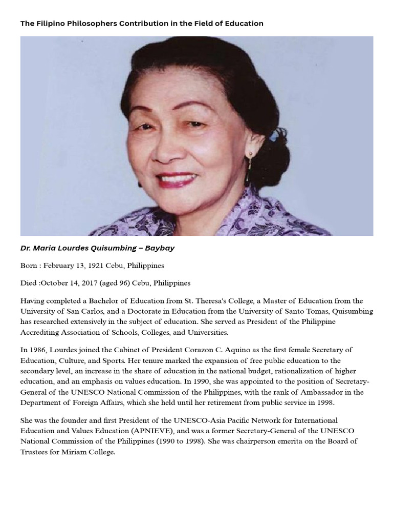 Filipino Education Pioneer Dr. Quisumbing | PDF