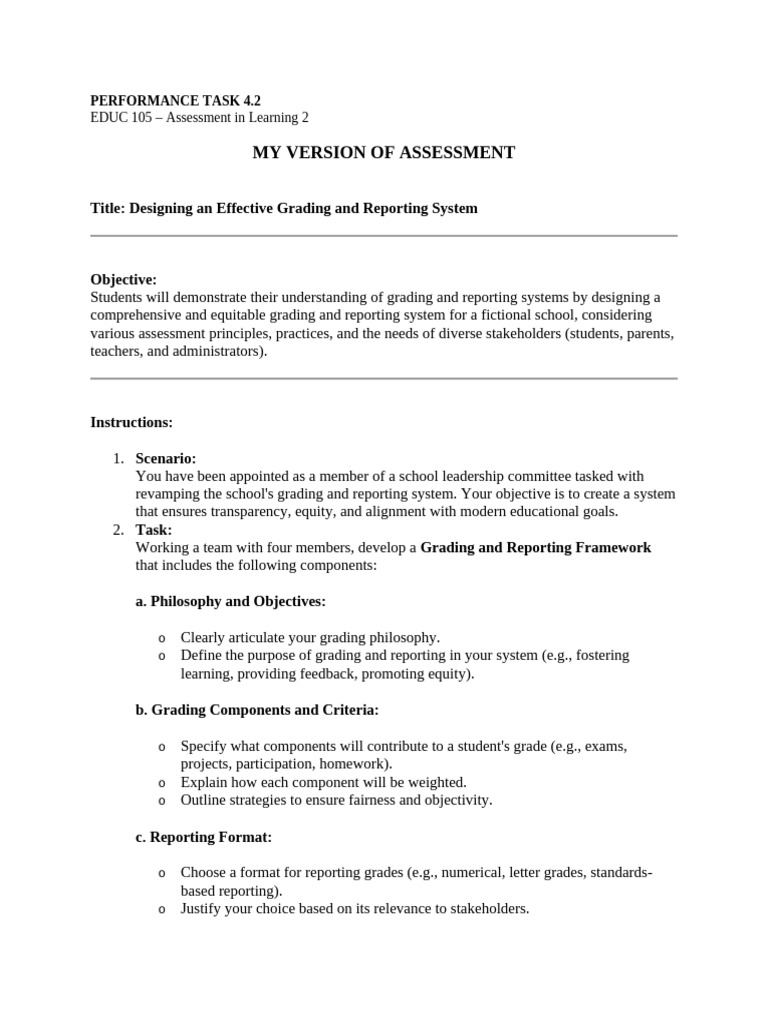 Educ 105 - Finals - Performance Task 4.2 | PDF | Educational Assessment ...