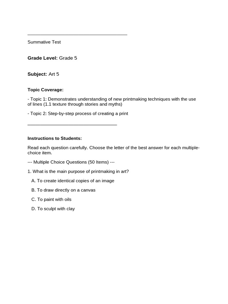 summative_test_Art 5 | PDF | Printmaking | Publishing