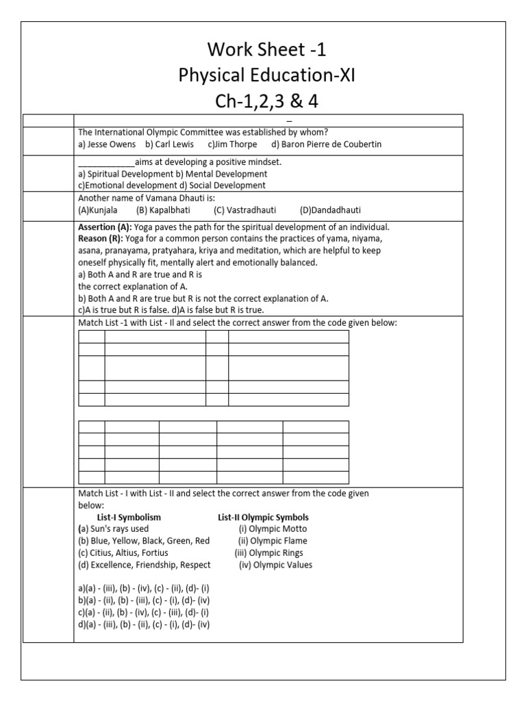 PE_Worksheet-1 | PDF | Disability | Asana
