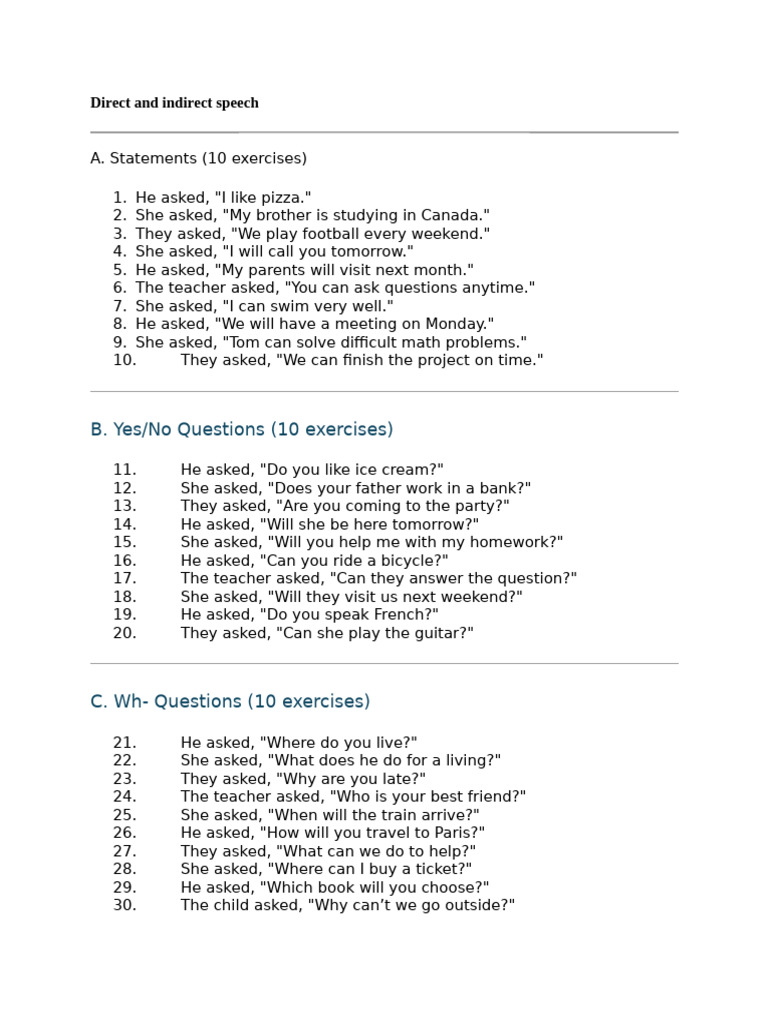 reported speech and infinitive | PDF