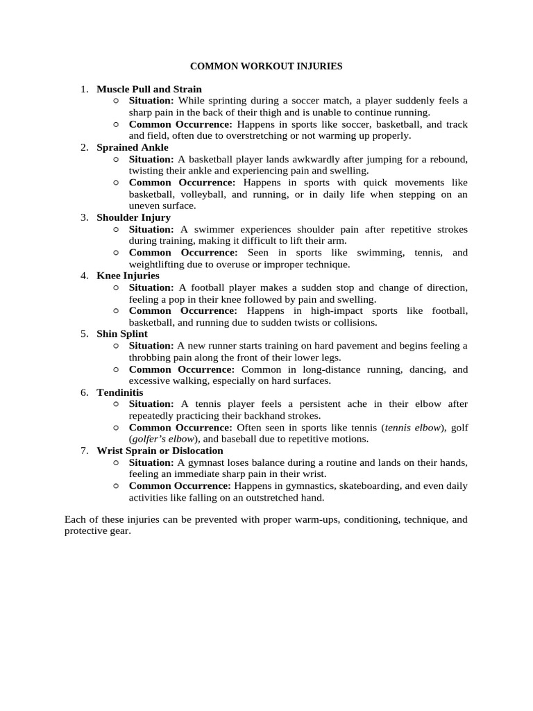 Common Workout Injuries | PDF
