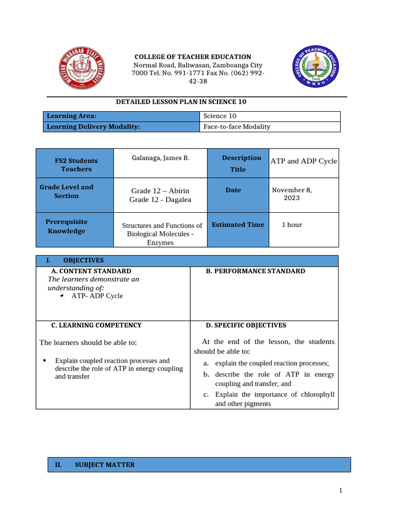 MENDOZA_BIOMOLECULES_LESSON-PLAN | PDF | Adenosine Diphosphate ...