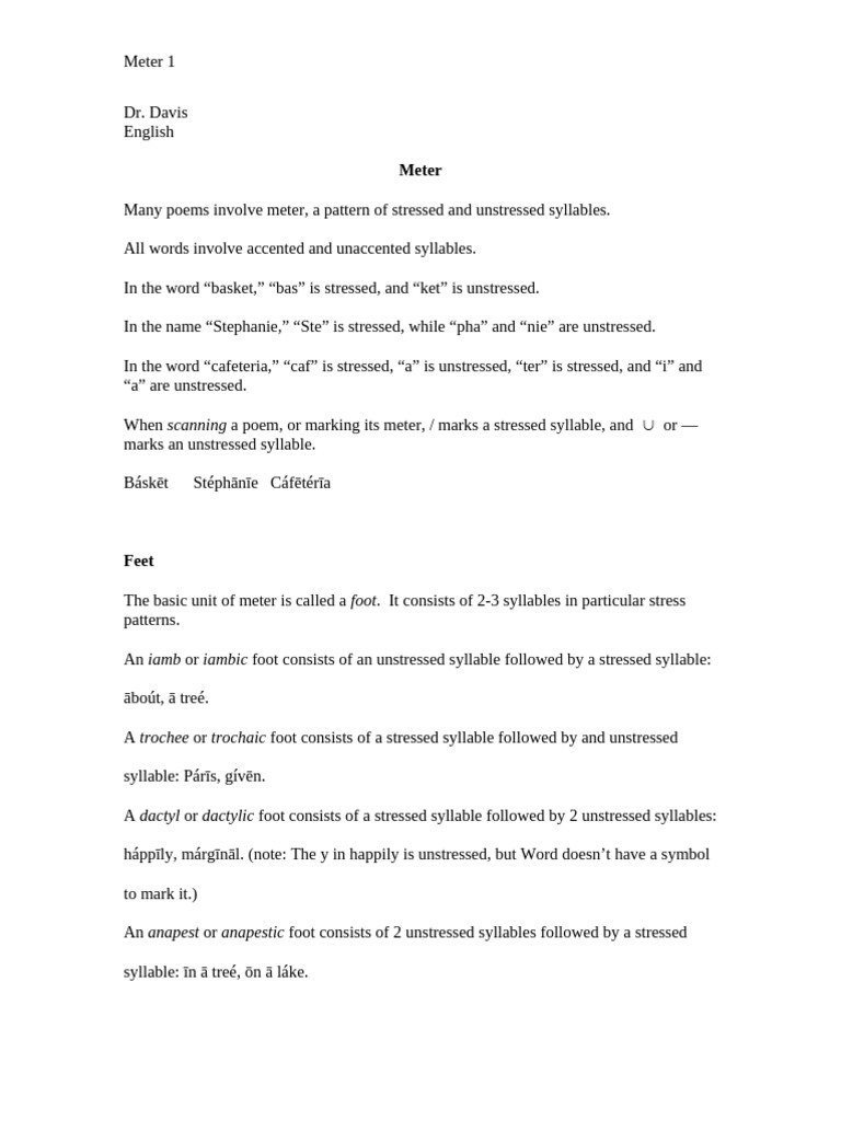 Meter With Examples 2022 | PDF