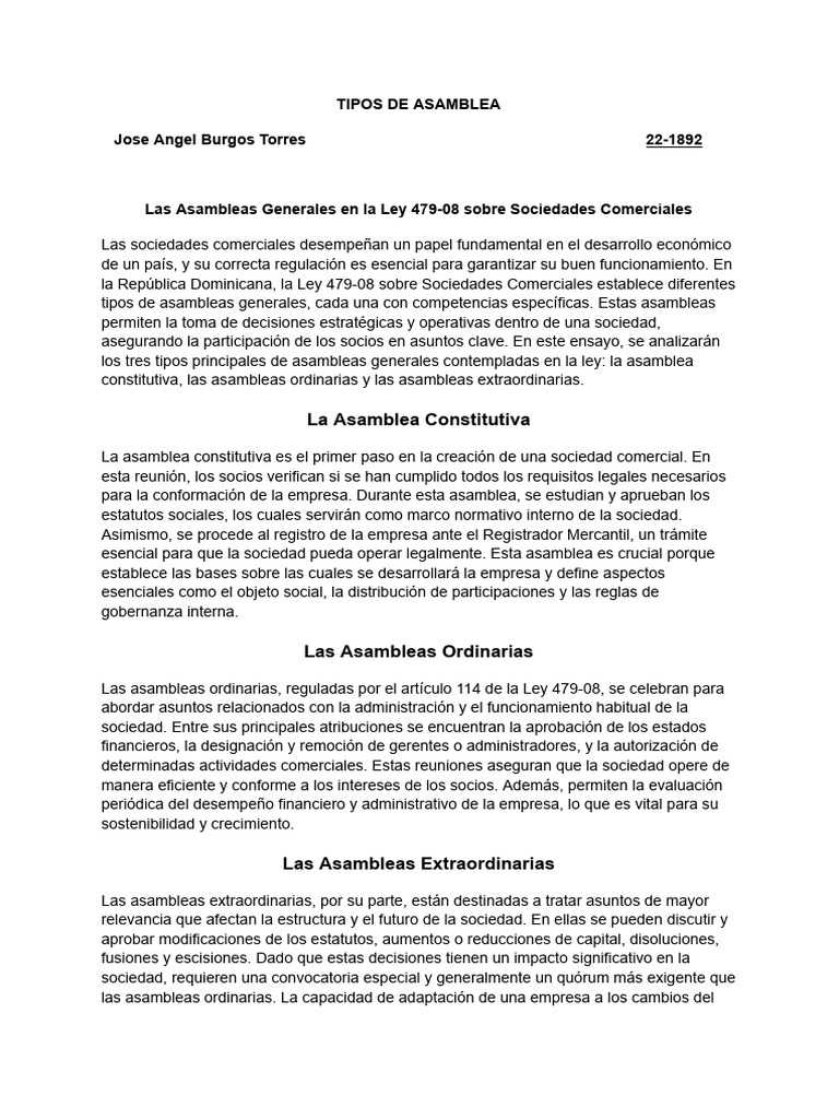 Tipos de Asambleas en Ley 479-08 | PDF | Sociedad de responsabilidad ...