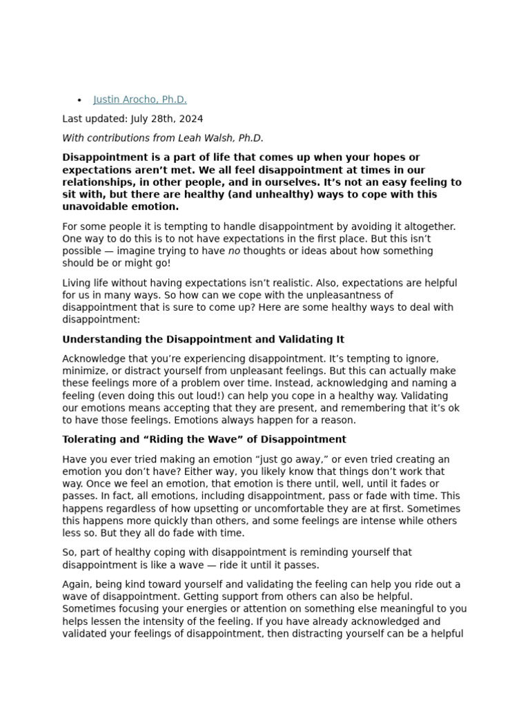 Dealing With Disappointment | PDF | Feeling | Emotions