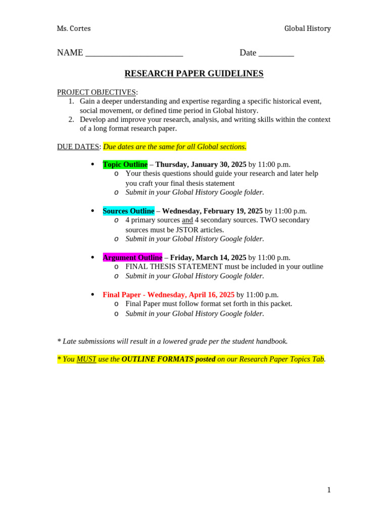 Global History Research Paper Guide | PDF | Thesis | Civil War