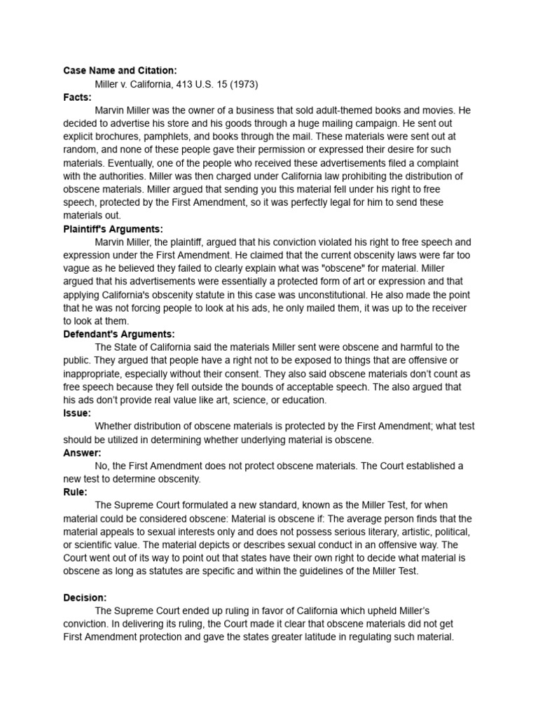 Case | PDF | Obscenity | Miller V. California