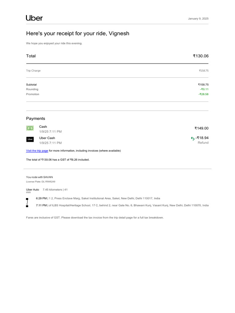 Uber Ride Receipt - January 9, 2025 | PDF