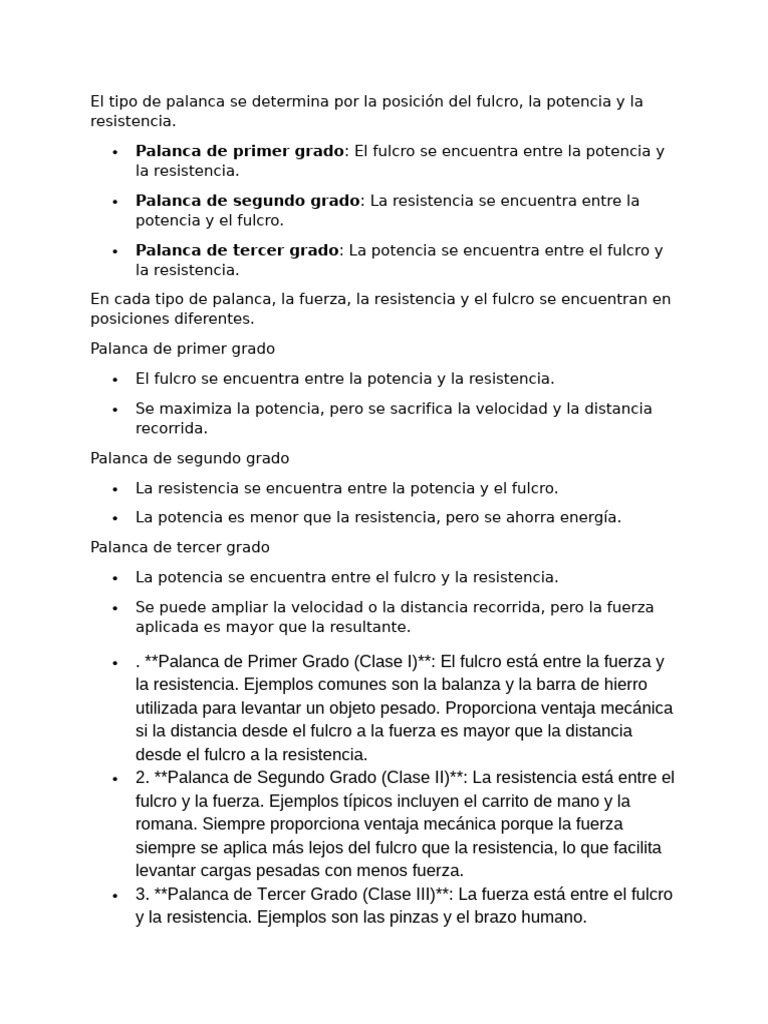El Tipo de Palanca Se Determina Por La Posición Del Fulcro | PDF ...