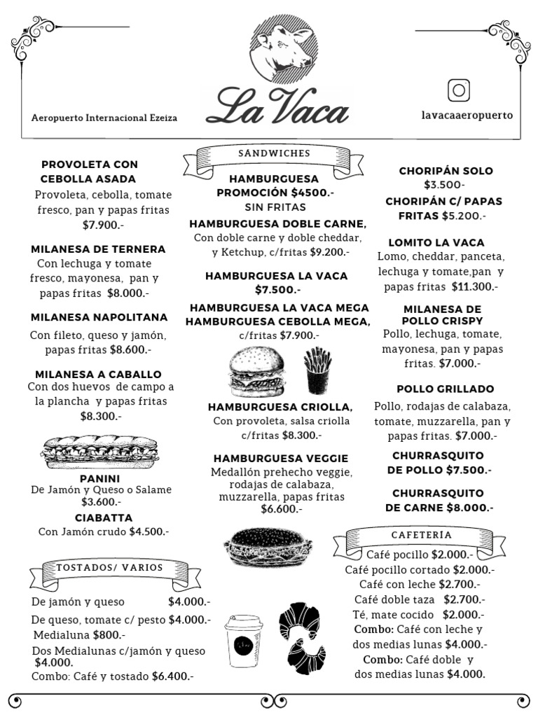 Menú Completo en Ezeiza: Cafetería y Comidas | PDF | Hamburguesas | Alimentos