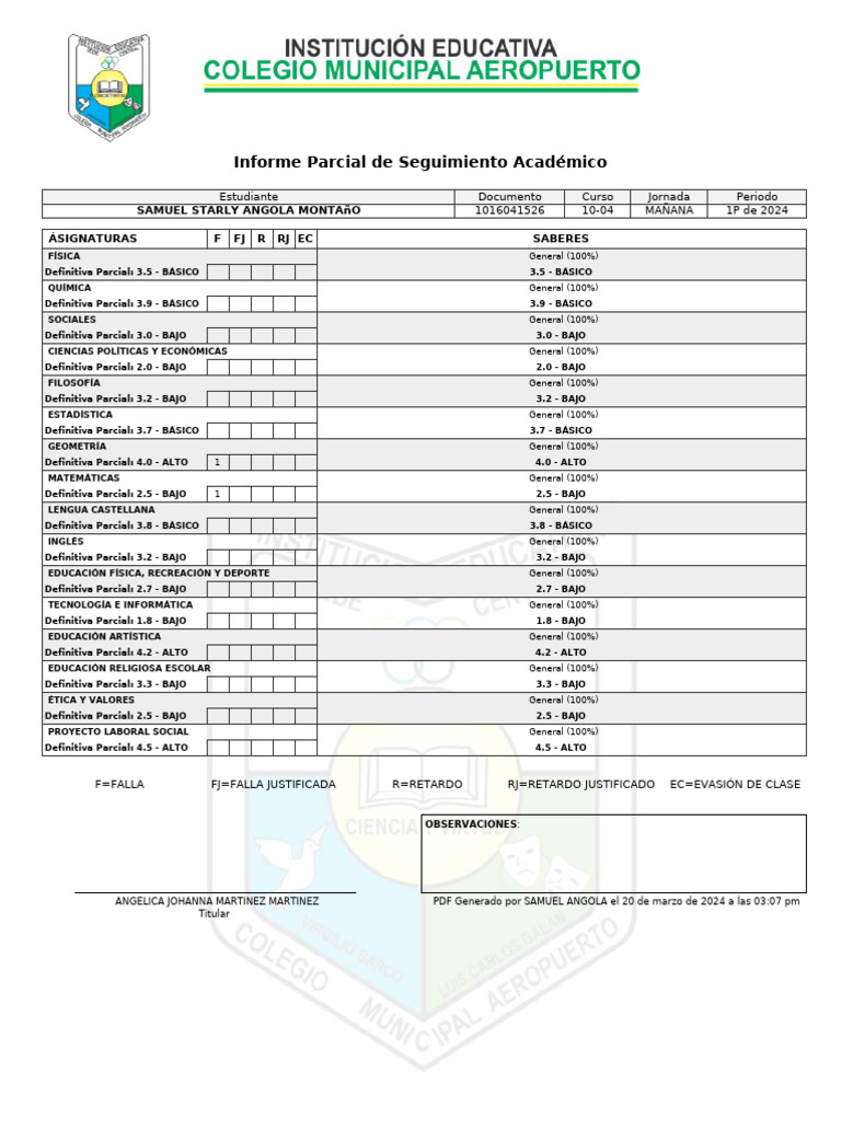 Informe Académico Parcial 2024 Cúcuta | PDF | Science