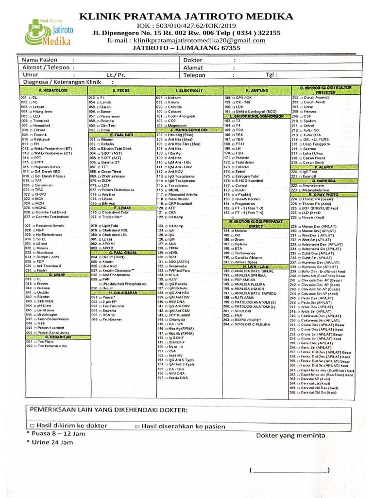 Rujukan Lab Klinik Pratama Jatiroto Medika | PDF