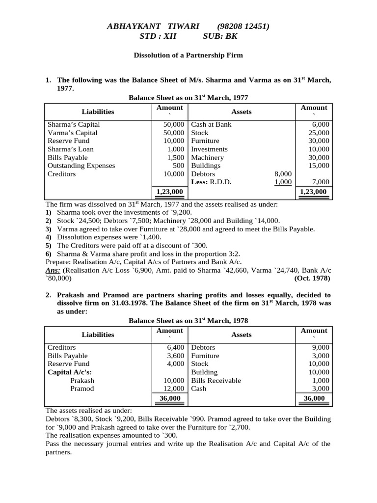 4 Dissolution of Partnership Firm | PDF | Balance Sheet | Book Value