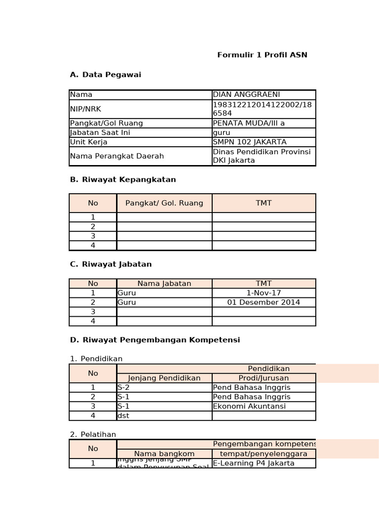 FORM Dian Profil ASN | PDF