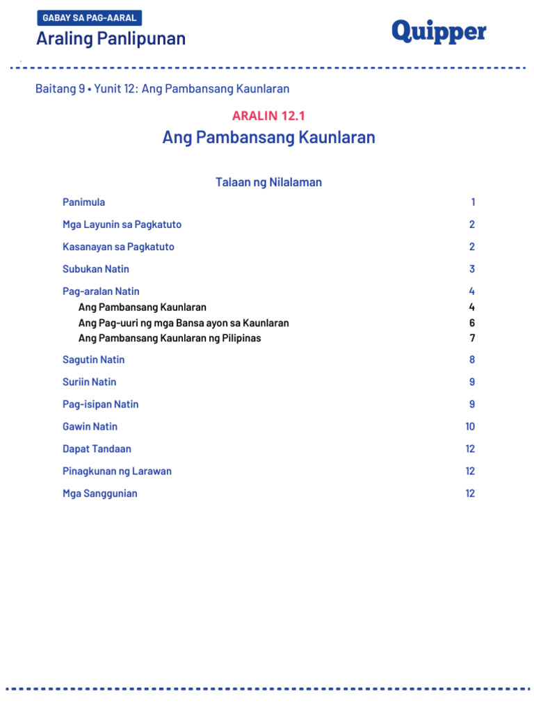 ME AP 9 Q4 1201 Ang Pambansang Kaunlaran SG | PDF