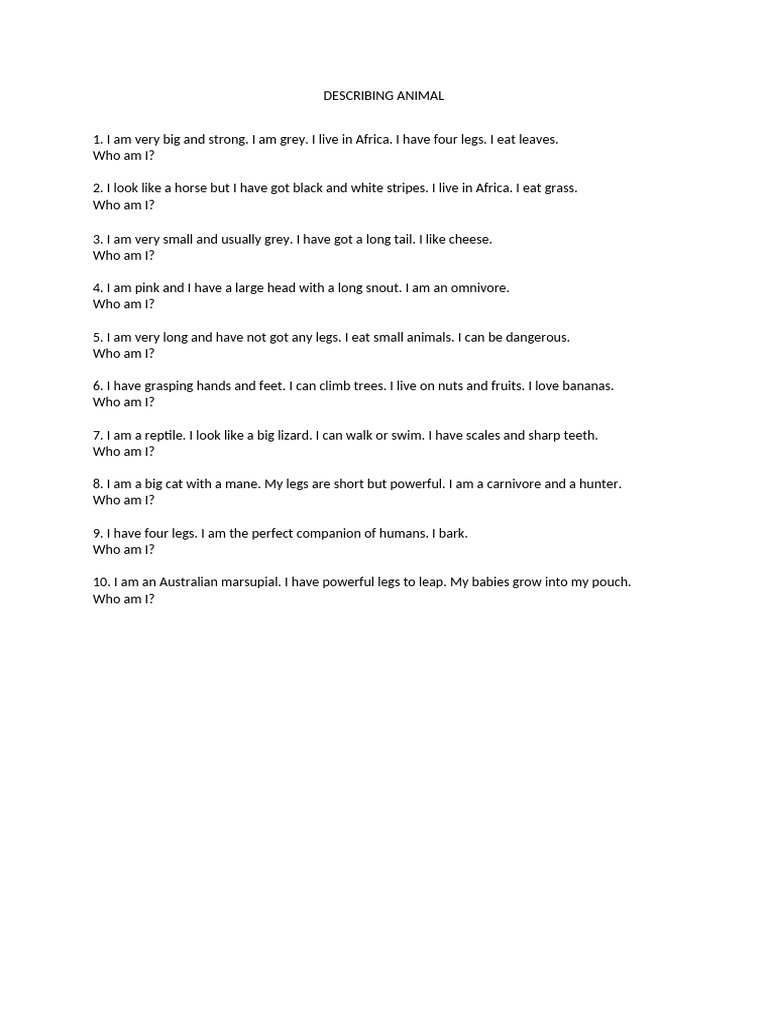 Describing Animal Essay | PDF