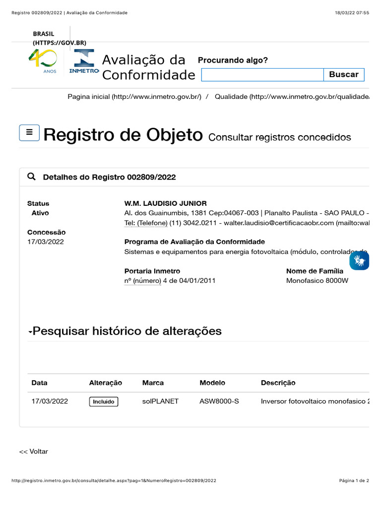 [Solplanet] Certificado Inmetro - Asw8000-s | PDF