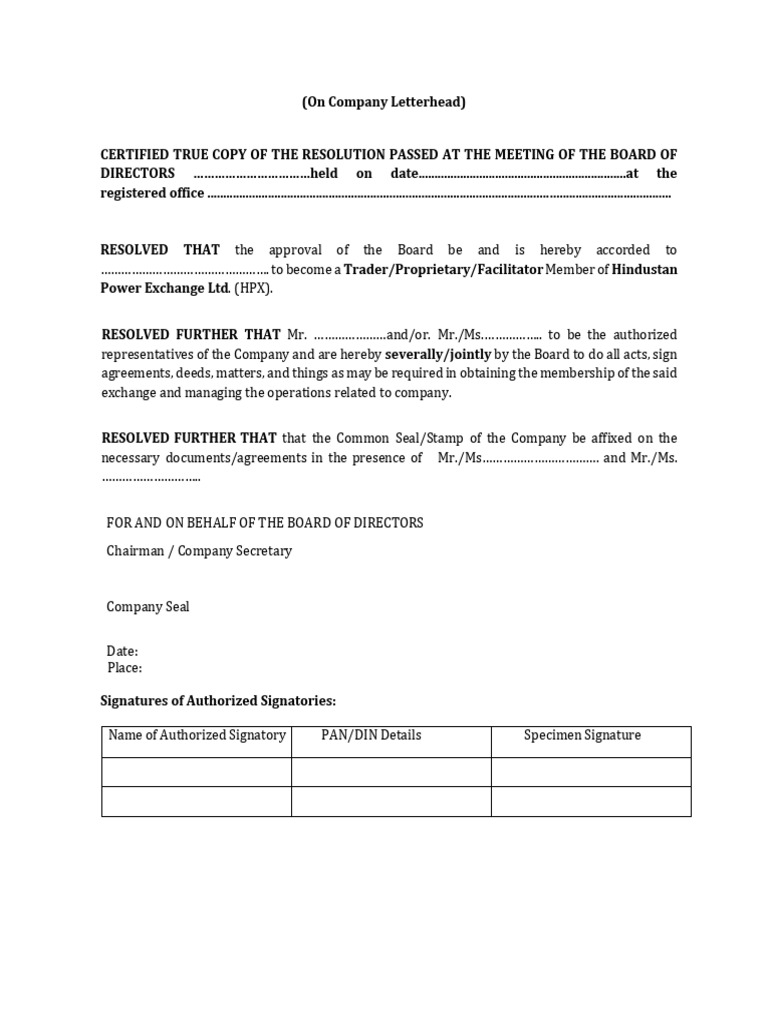 Board Resolution Format | PDF