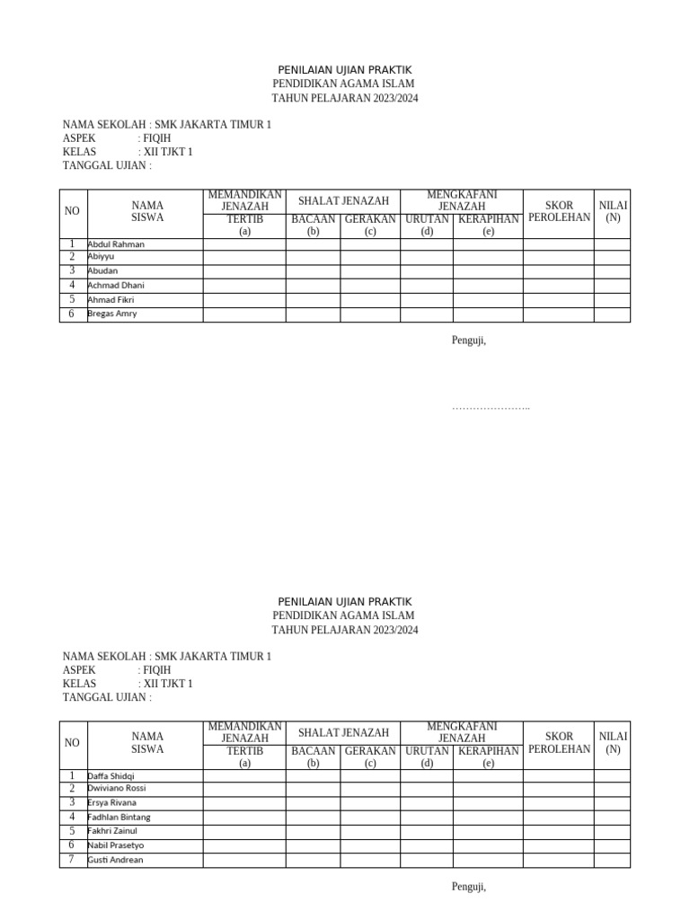 Format Penilaian UPRAK PAI 2324 XII Bismen & TJKT 12&3 | PDF