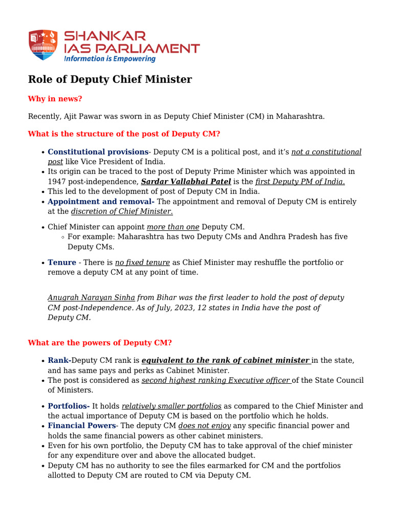 role-of-deputy-chief-minister | PDF | Government | Governance