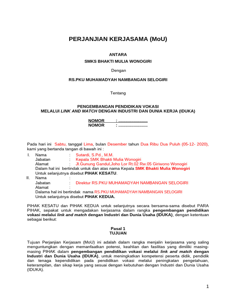 MOU PKL RS PKU Nambangan Wonogiri | PDF