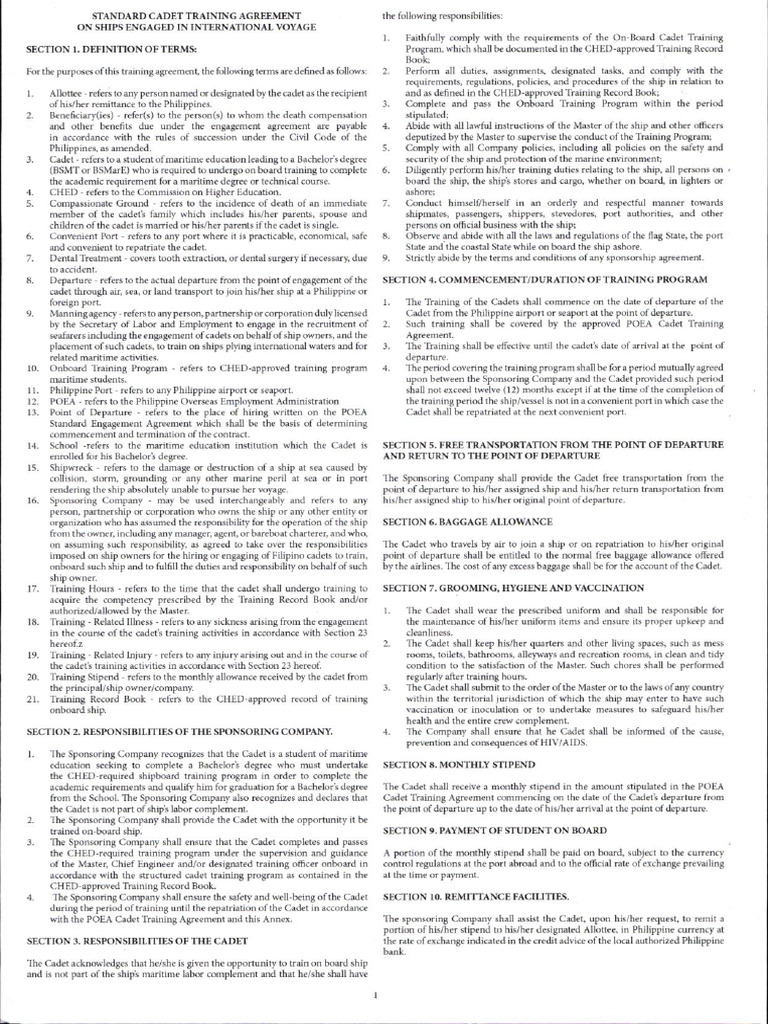 Cadet POEA Standard Form | PDF