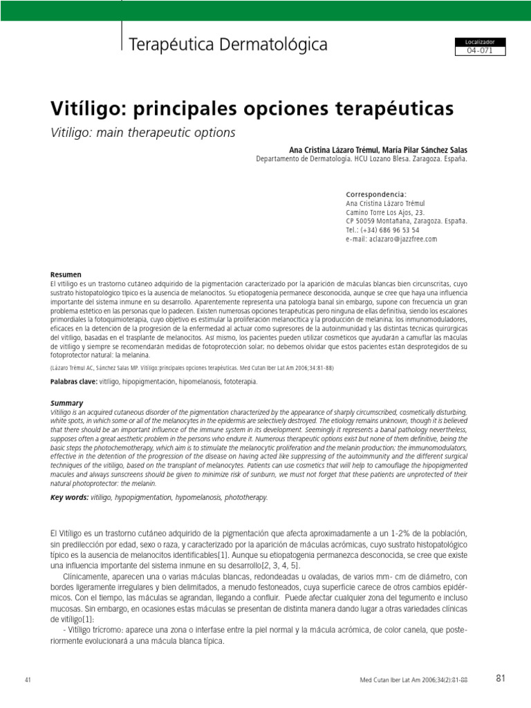 Opciones Terapéuticas para Vitíligo | PDF | Especialidades Medicas | Medicina