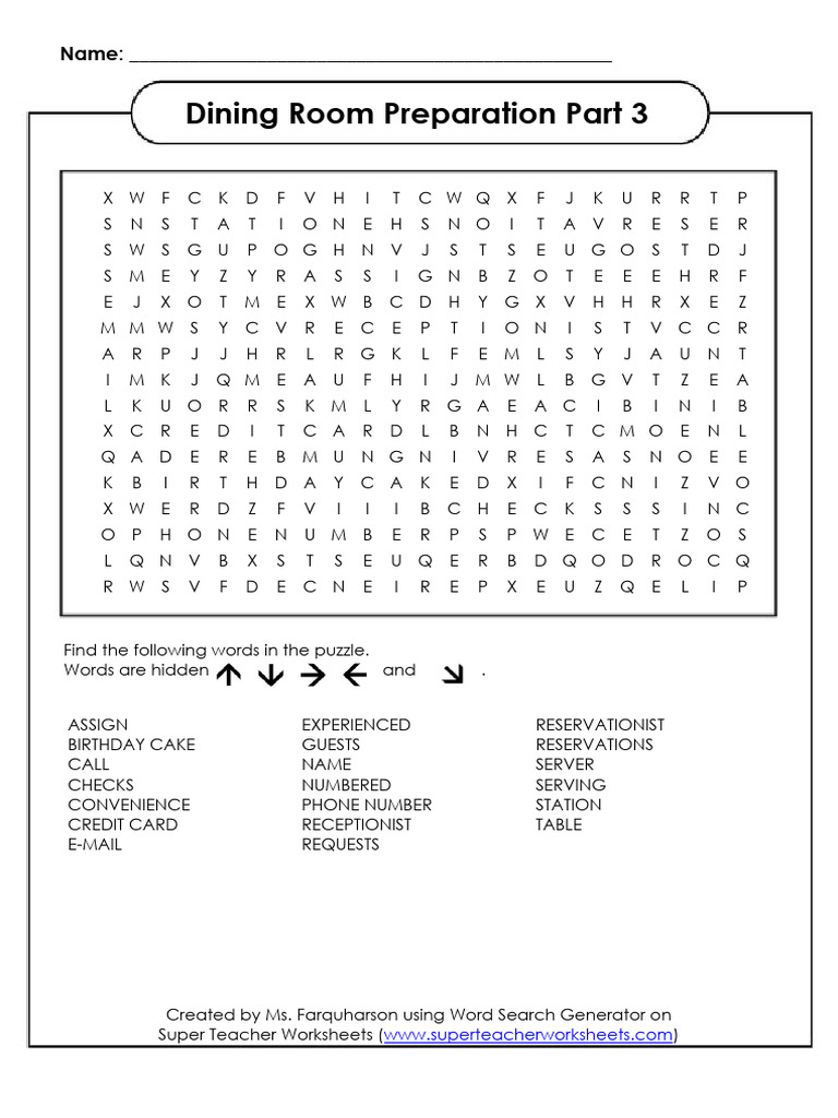 Super Teacher Worksheets Dining Room Preparation Part 3-1 | PDF
