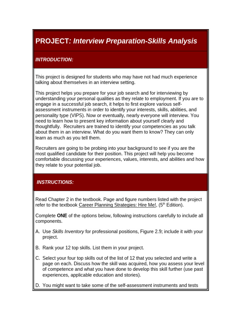 Chapter3 - Project-Interview SKILLS Assessment | PDF
