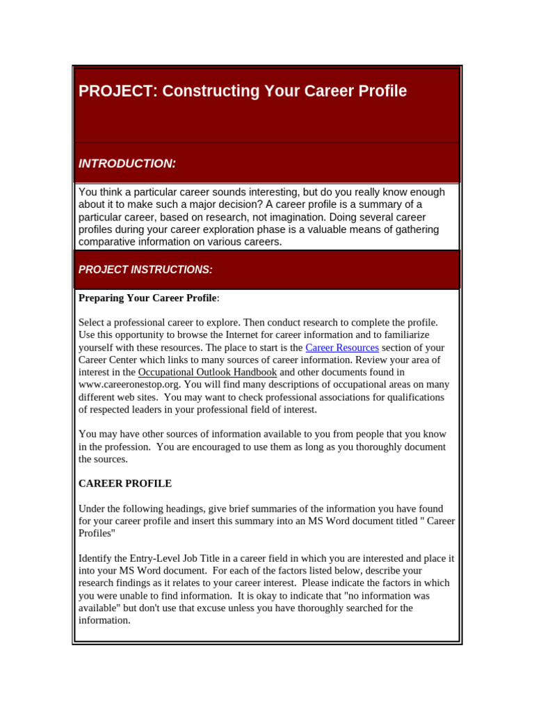 Career Profile Project Guide | PDF | Résumé | Learning