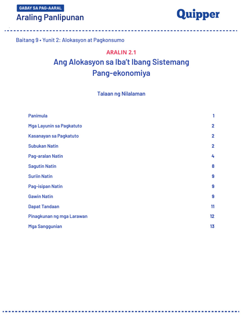 ME AP 9 Q1 0201 Ang Alokasyon Sa Iba't Ibang Sistemang Pang-Ekonomiya SG | PDF