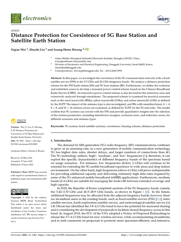Distance Protection for Coexistence of 5G Base Station and Sateliite | PDF | Electromagnetic ...