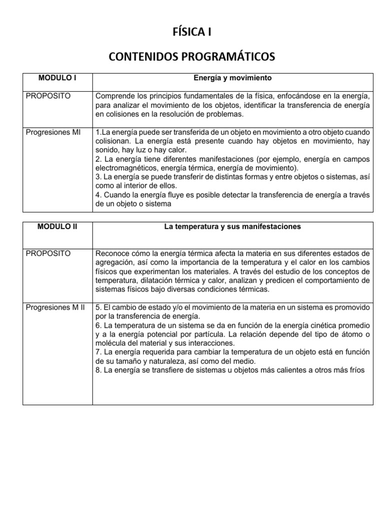 Física I Programa y Reglamento | PDF | Calor | Temperatura