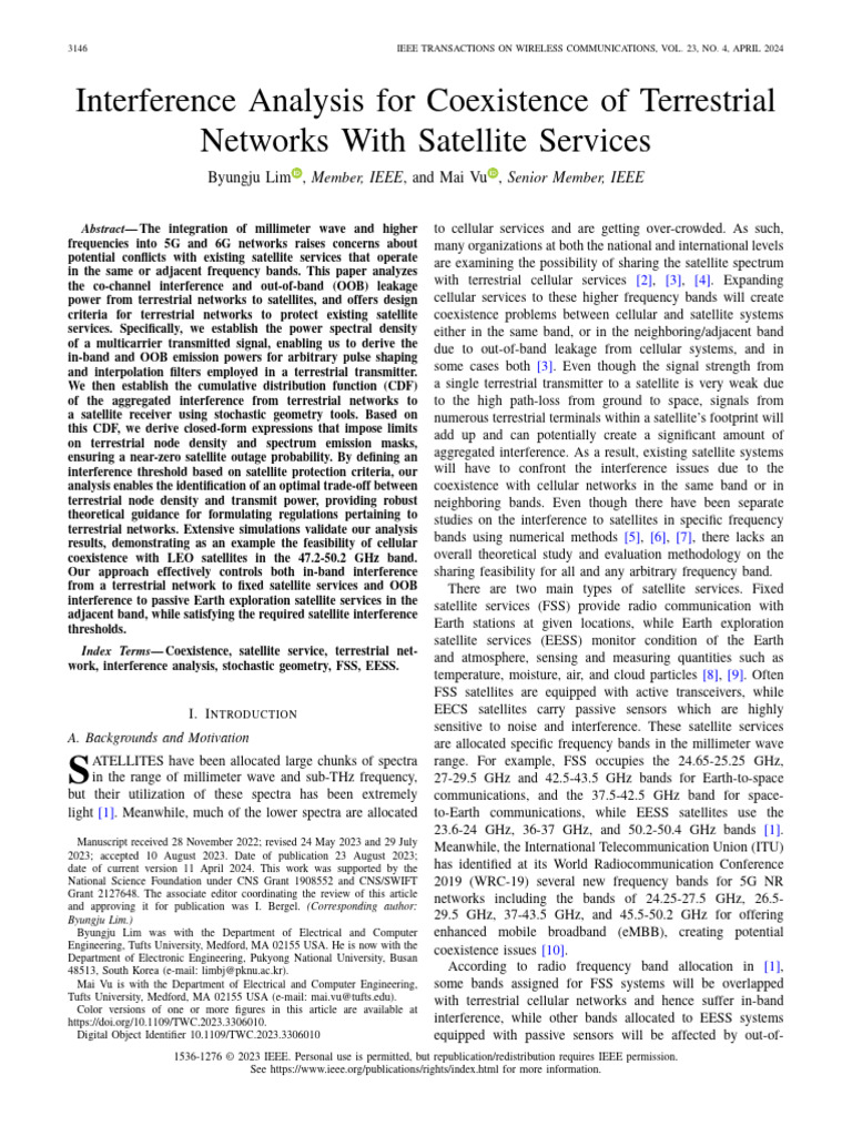 Terrestrial-Satellite Interference Analysis | PDF | Spectral Density ...