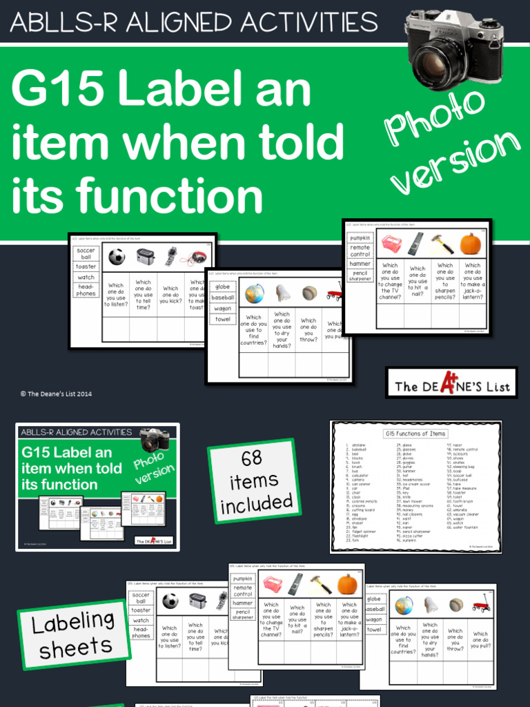 G15 Label An Item When Told Its Function: © The Deane's List 2014 | PDF