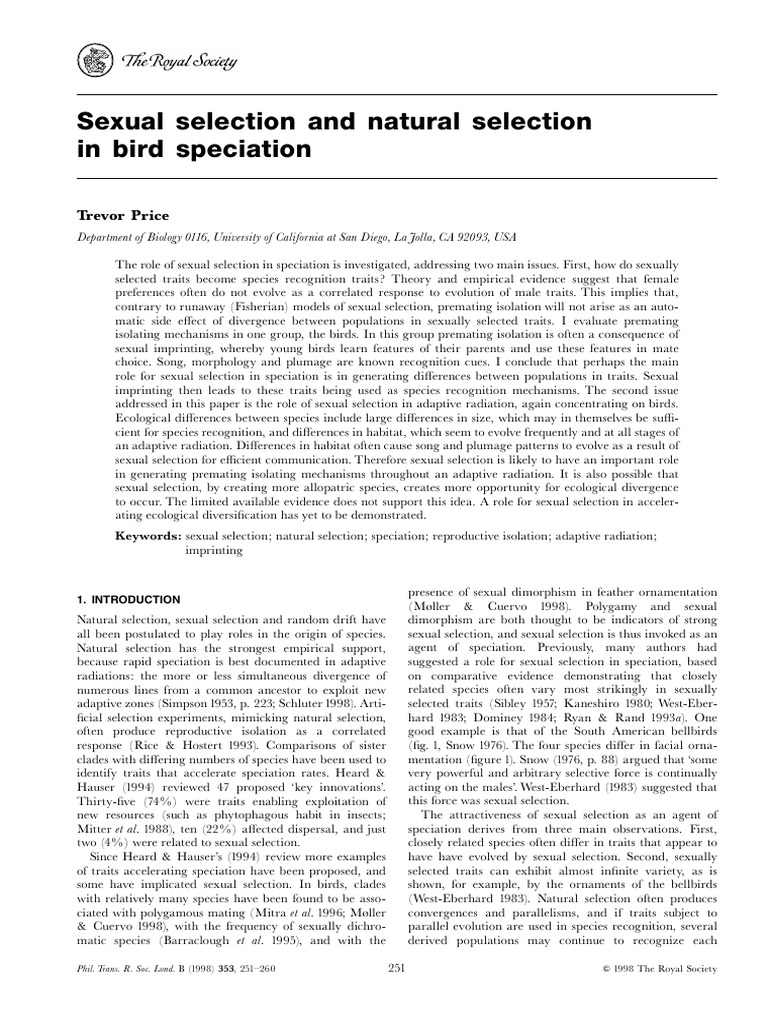 Price Et Al 1998 Sexual Selection and Natural Selection in Bird ...