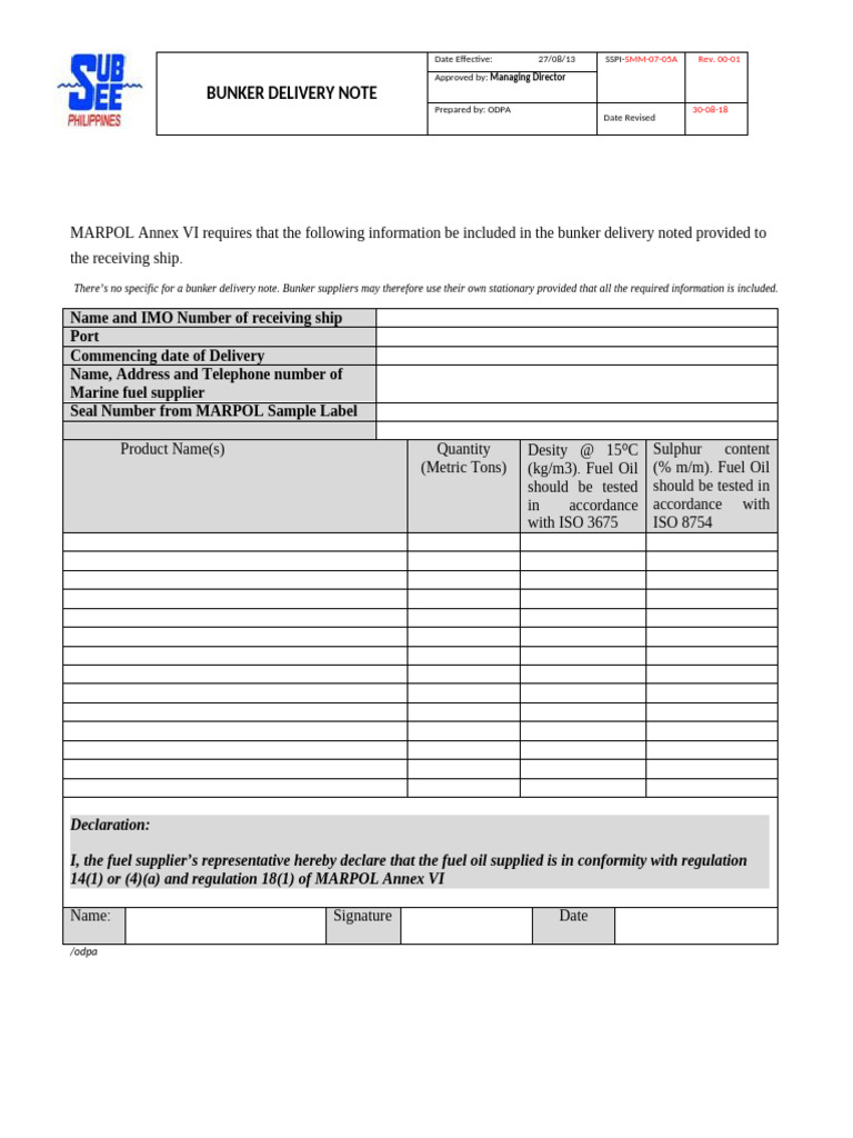 B.14a) BUNKER DELIVERY NOTE | PDF