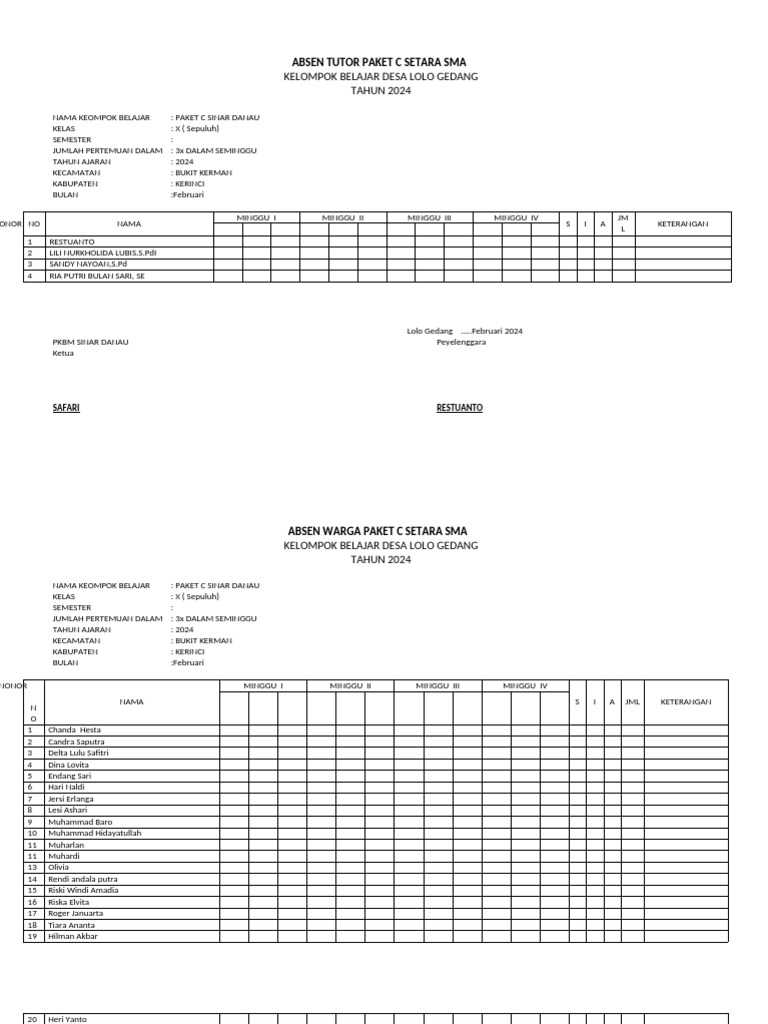 Absen Tutor Paket C Setara Sma | PDF