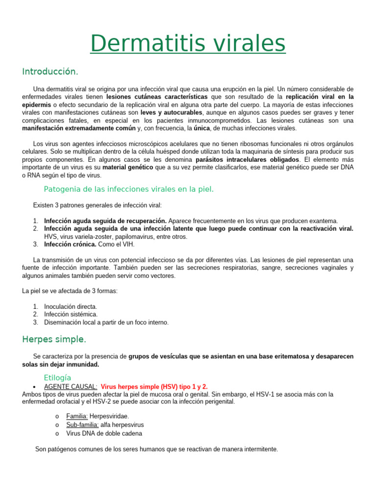 Dermatitis Viral: Causas y Tratamiento | PDF | Virus | Infección