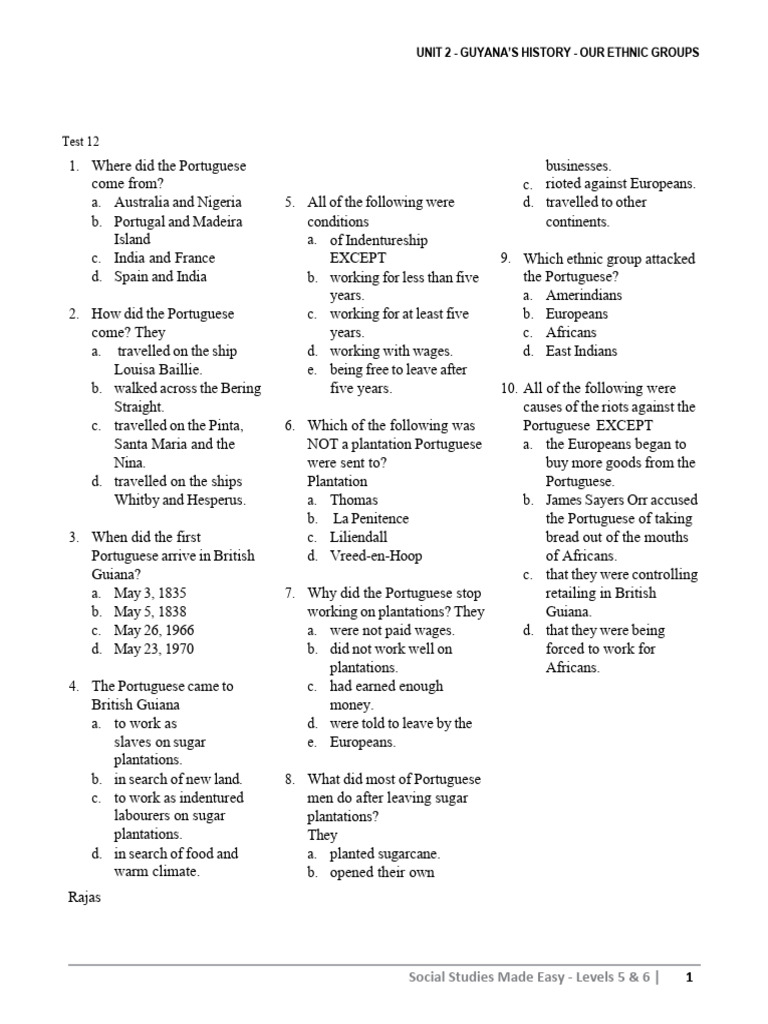WK 5 SS Portuguese Worksheet | PDF