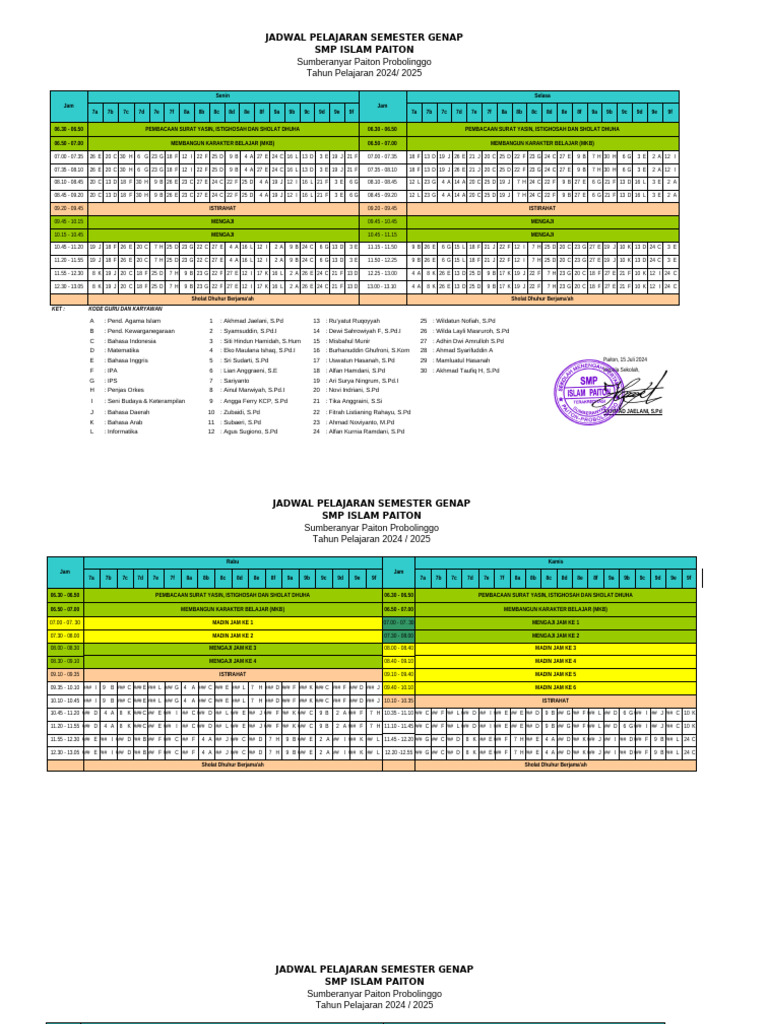 Jadwal Pelajaran Smt Genap 2024-2025 | PDF