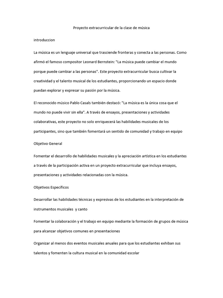 Proyecto Extracurricular de La Clase de Música | PDF | Sonido | Aprendizaje