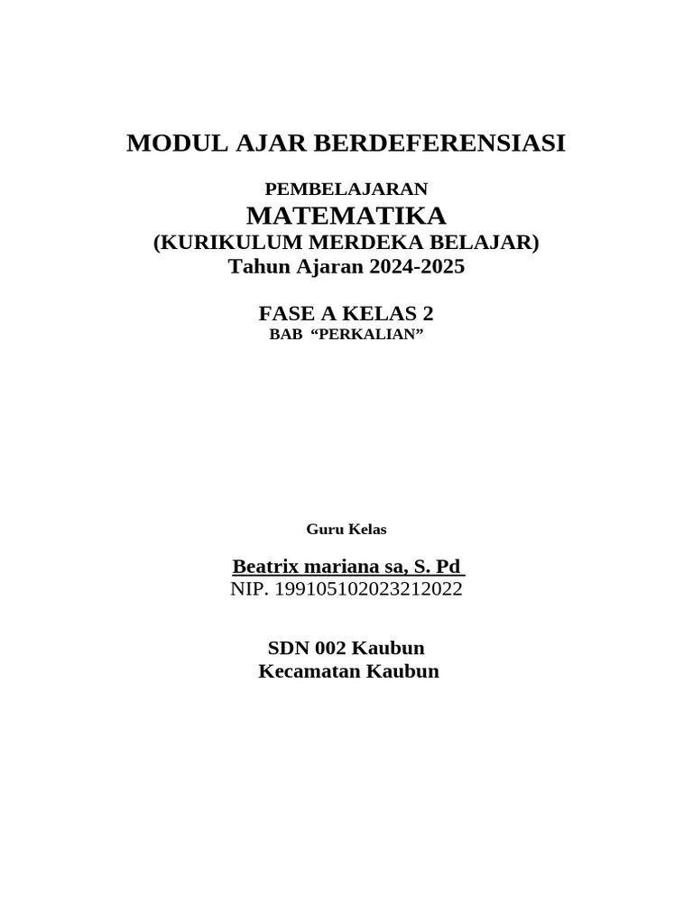 Modul Ajar Perkalian Kelas 2 SD | PDF